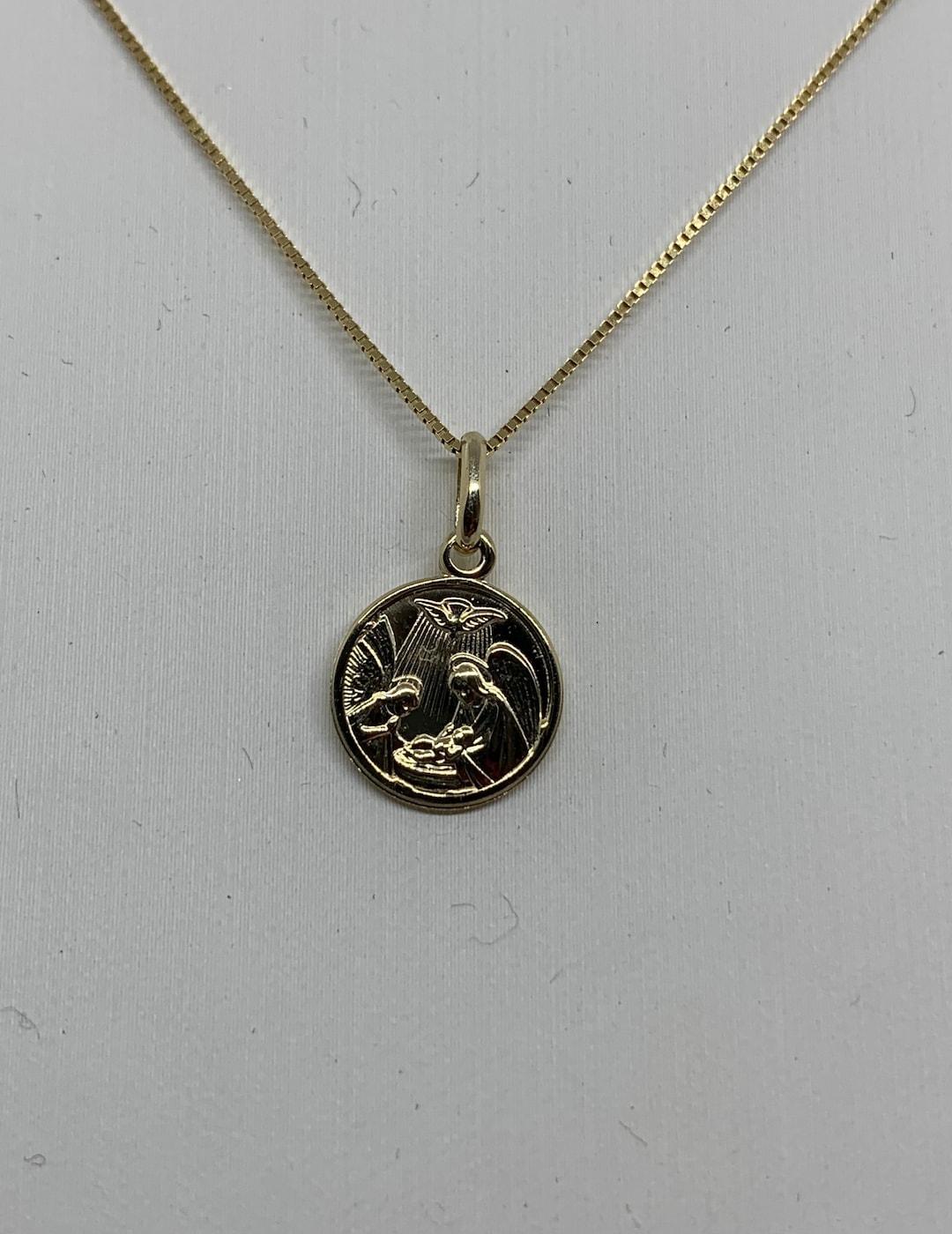 14k Solid Gold Baptism Pendant Necklace - Dainty Charm With Box Chain ...
