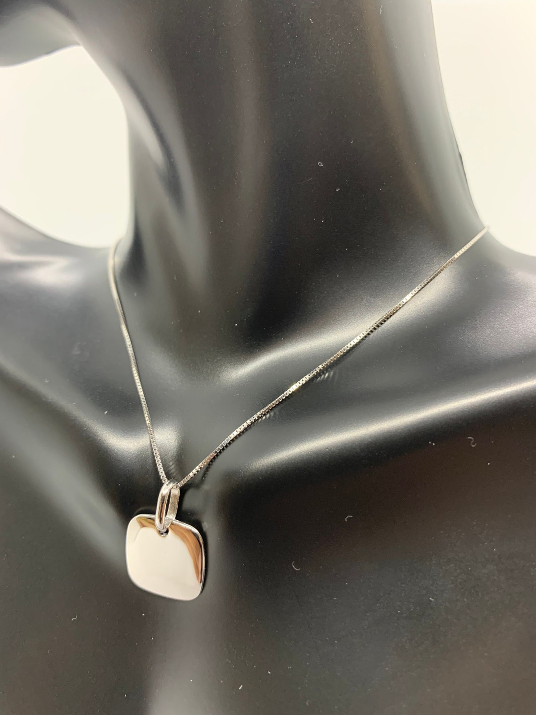 14k Solid White Gold Square Disc/dog Tag Pendant/charm Minimalist ...