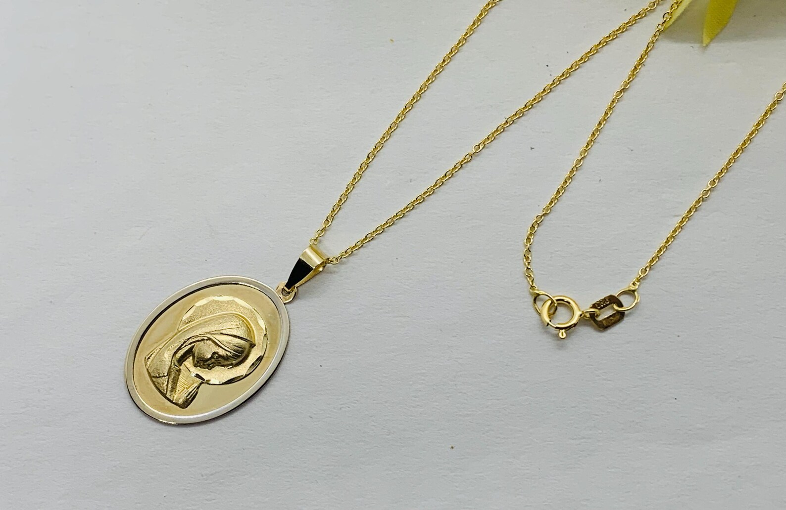 14K Solid Gold Virgin Mary Pendant: Religious Rollo Chain Necklace - Etsy