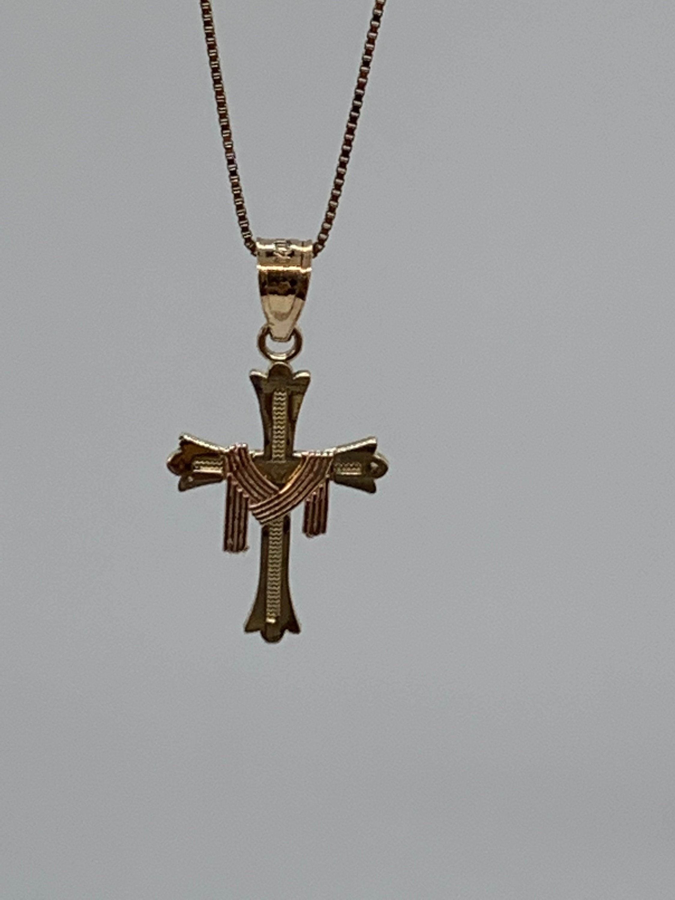 Classic Cross With Robe Pendant 14k Solid 2 Tone Gold Charm - Etsy