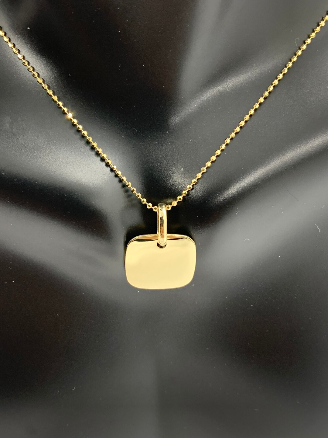 14k Solid Gold Square Disc/dog Tag Pendant/charm Minimalist Necklace ...