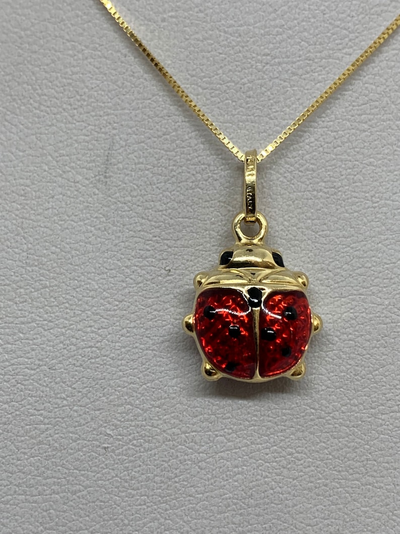 Solid 14K Gold Enamel Ladybug Charm 14K Gold Red Black Enamel - Etsy