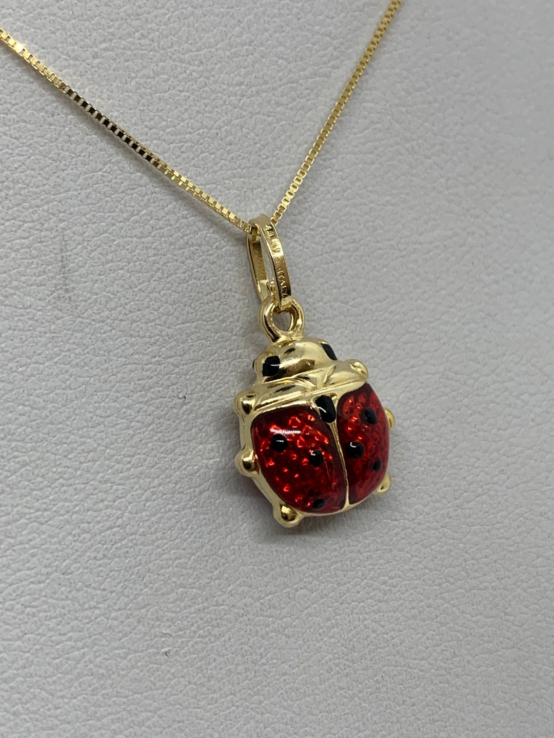 Solid 14K Gold Enamel Ladybug Charm 14K Gold Red Black Enamel Ladybug ...