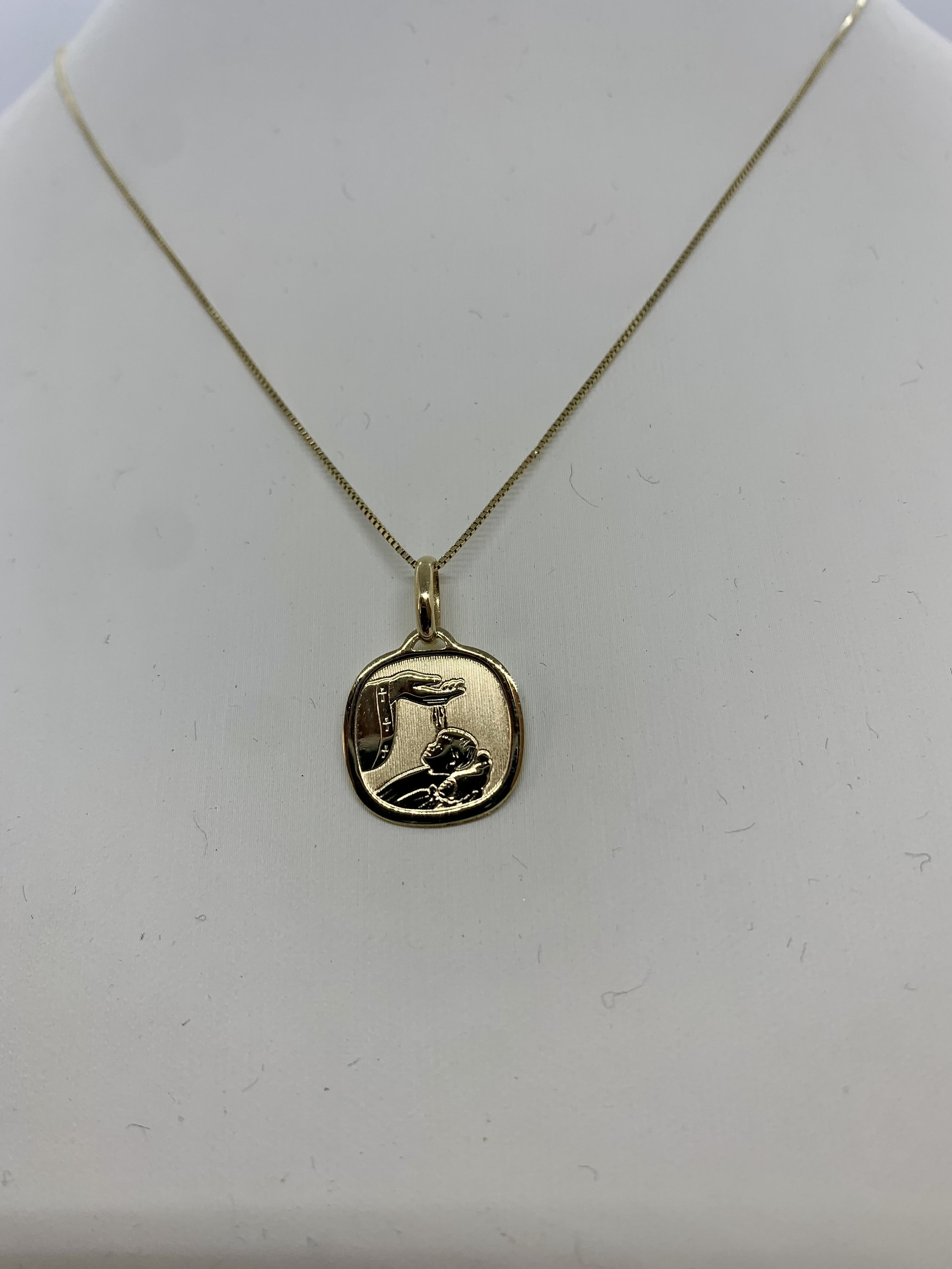 14k Solid Gold Baptism Pendant Necklace With Box Chain - Etsy