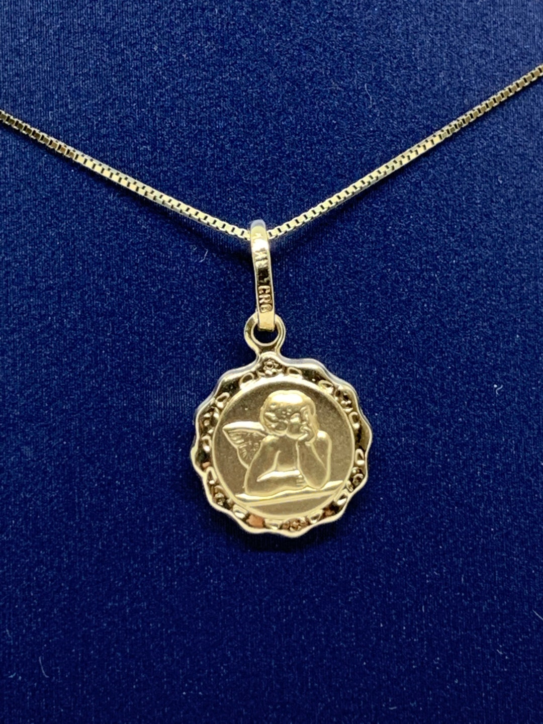 14k Gold Guardian Angel Necklace: Puffed Cherub Charm - Etsy