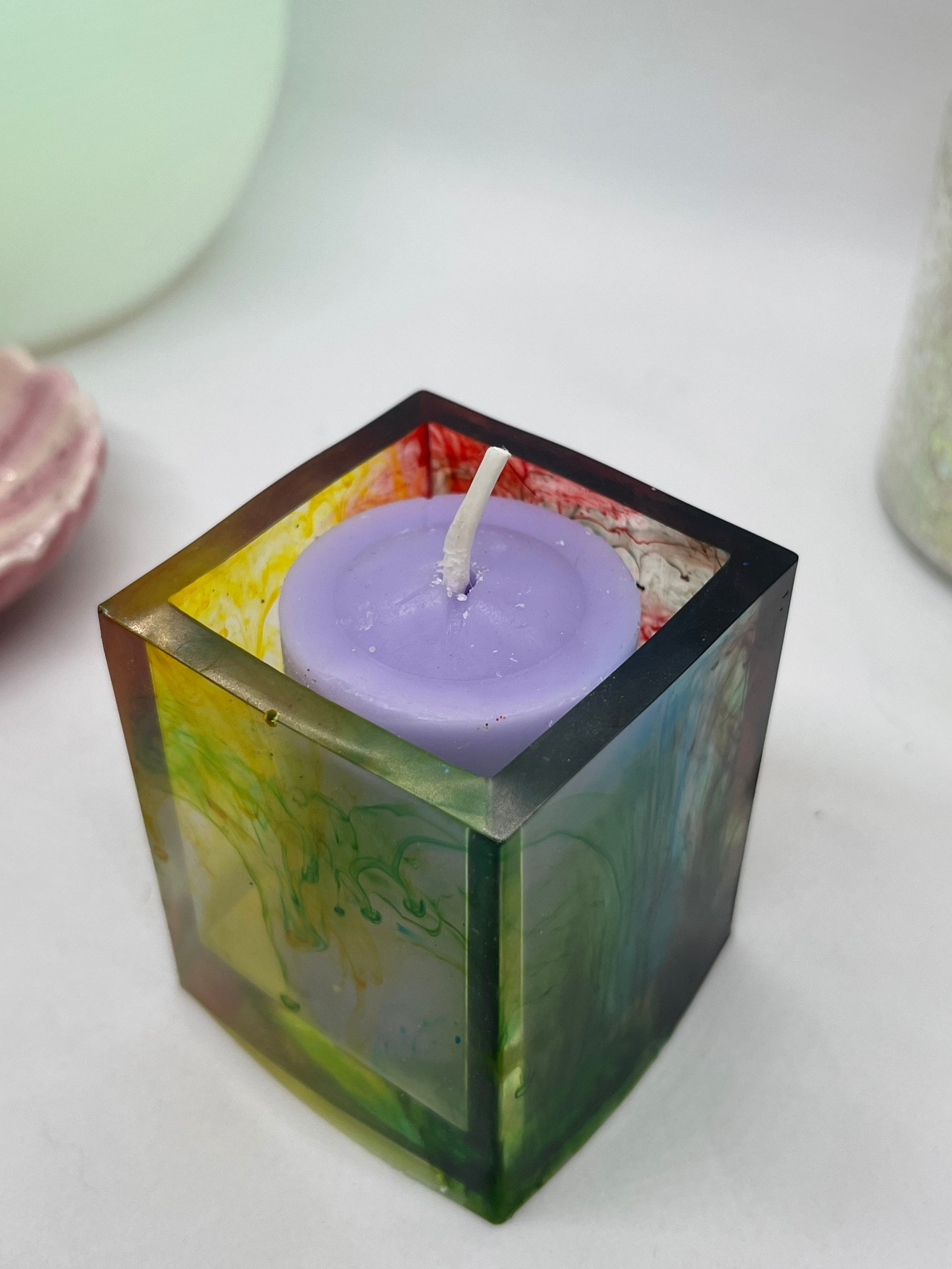 Rainbow Ink Spill Candle Holder Small Candle Holder Tealight - Etsy