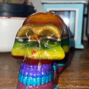 Rainbow Stripe Skull Statue, Unique Home Decor, Multicolored Decor ...