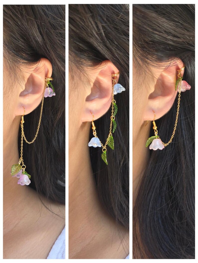 Asymmetric Flower Bead Earring in Gold or Silver | No Cartilage ...