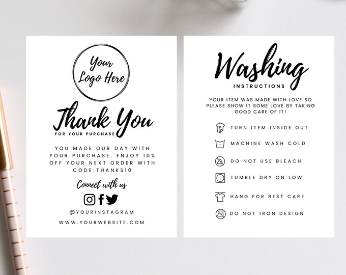 Editable Washing Instructions | Printable Washing Instructions Card for ...