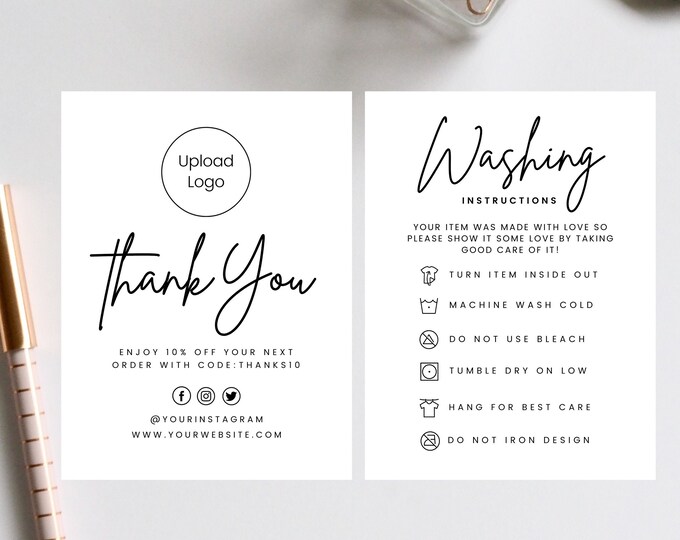 EDITABLE Washing Instructions | Printable Washing Instructions Card for ...