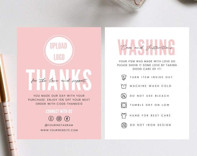 EDITABLE Washing Instructions | Printable Washing Instructions Card for ...
