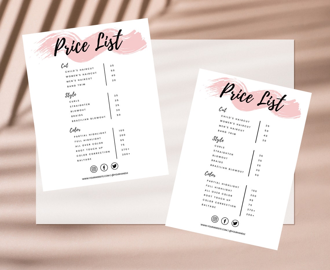 Price List Template Small Business Price List Editable - Etsy