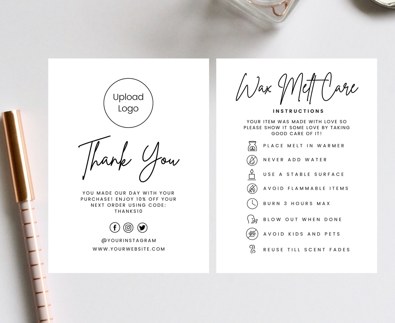 Wax Melts Care Card Template Editable Wax Melts Care Instructions Wax ...