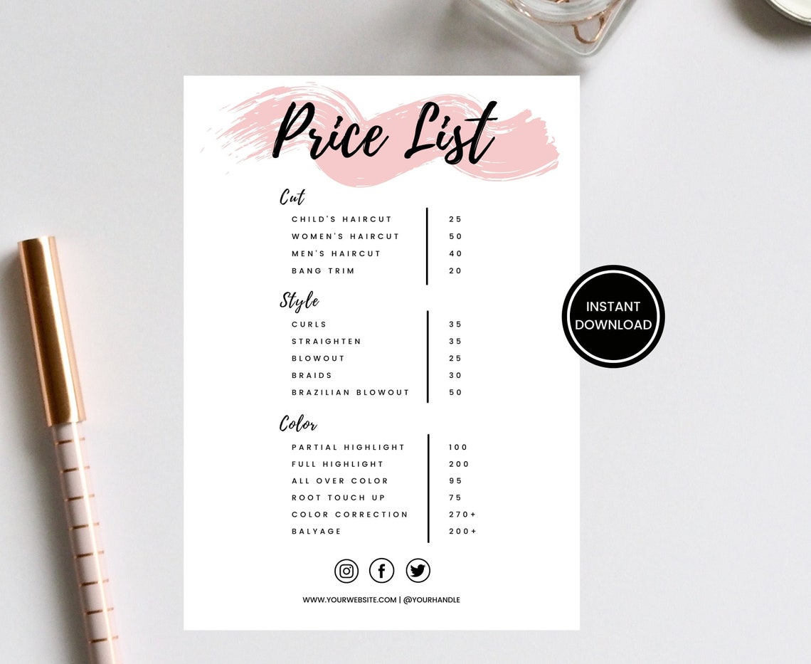 Price List Template Small Business Price List Editable - Etsy