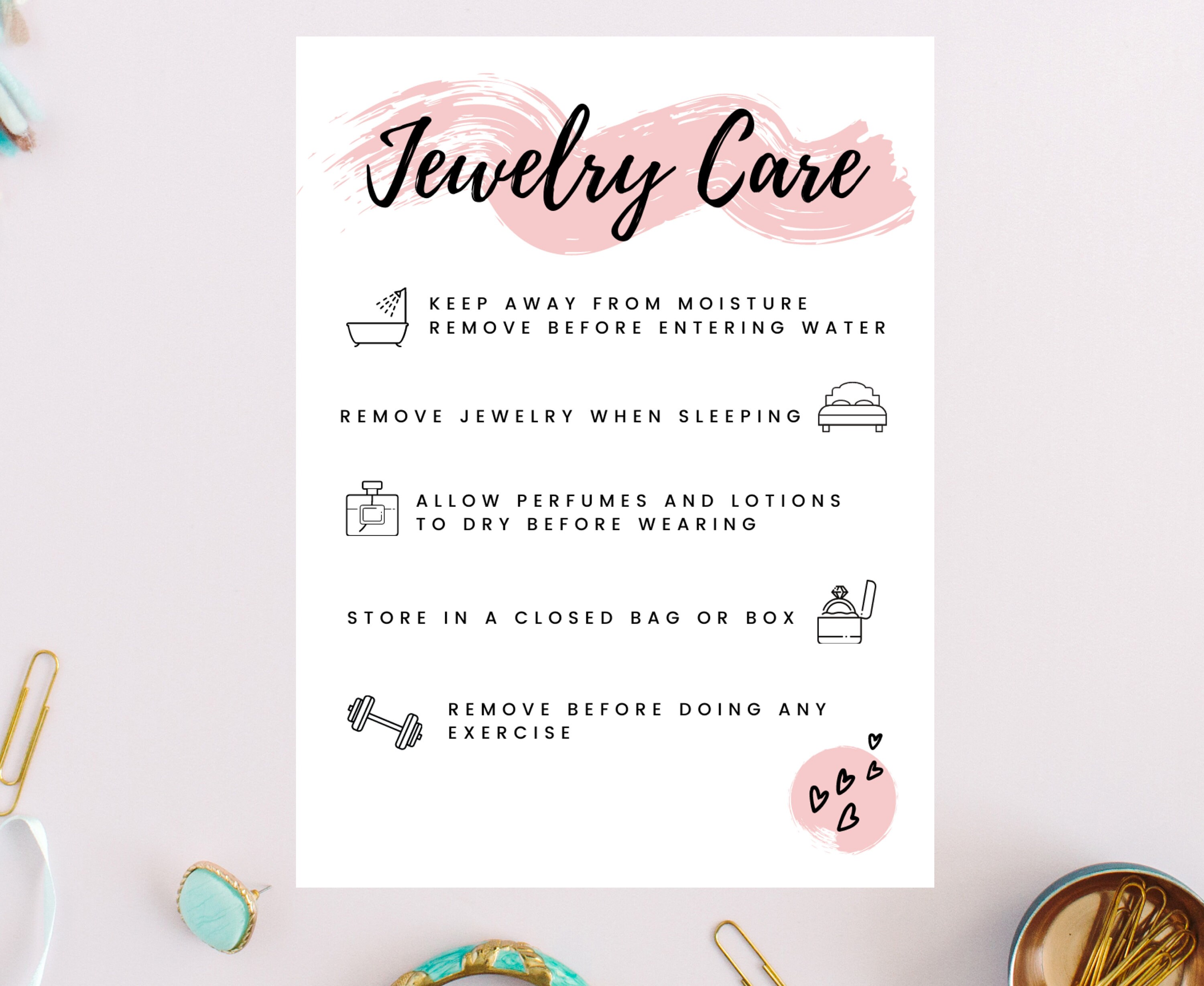 Editable Jewelry Care Card Guide Jewelry Care Card Editable - Etsy