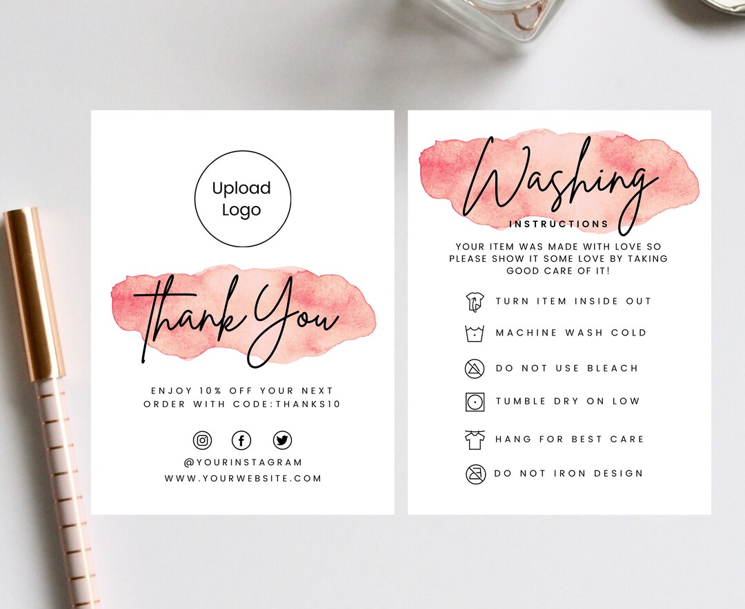 EDITABLE Washing Instructions Printable Washing Instructions - Etsy