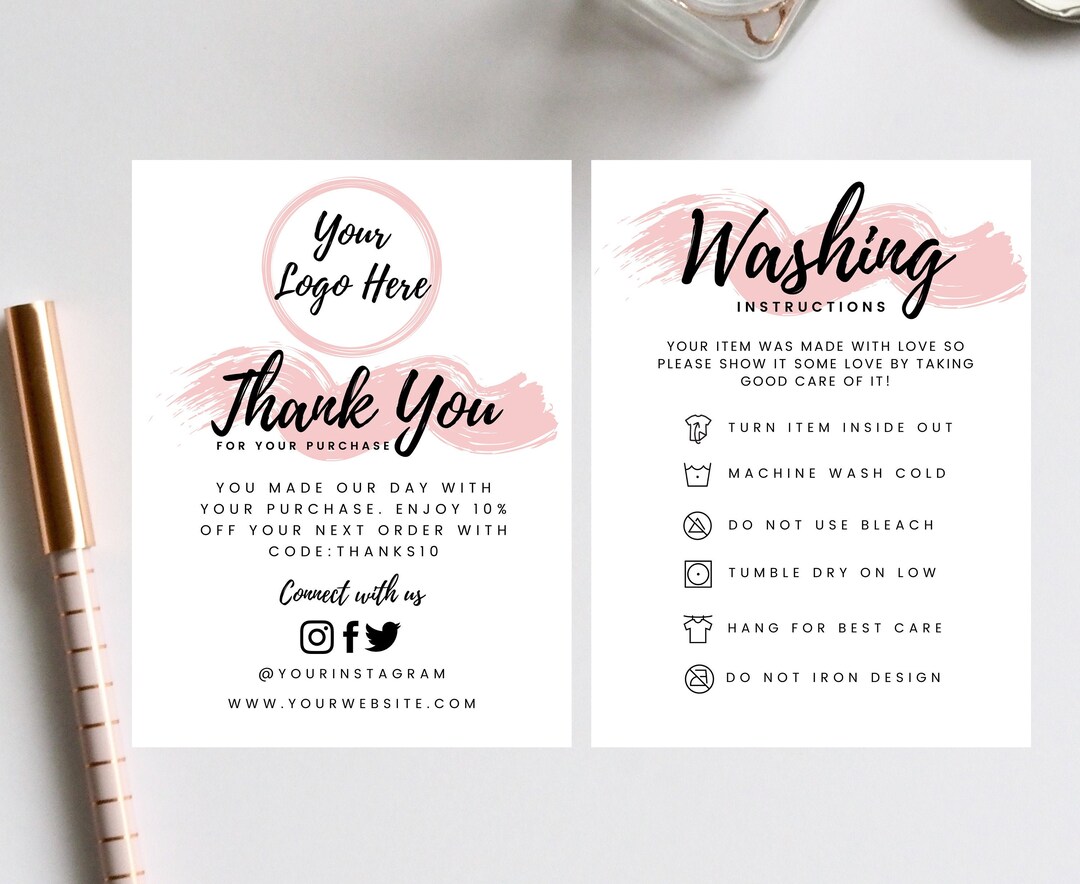 EDITABLE Washing Instructions Printable Washing Instructions - Etsy