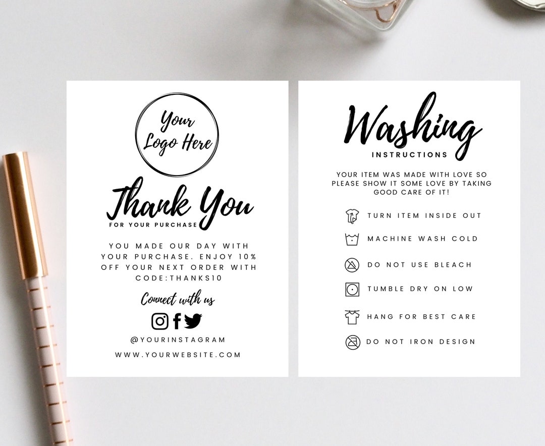 Editable Washing Instructions Printable Washing Instructions Card for ...