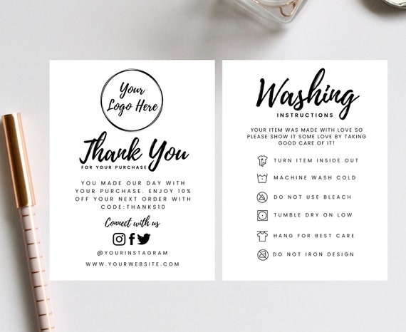 Editable Washing Instructions Printable Washing Instructions - Etsy