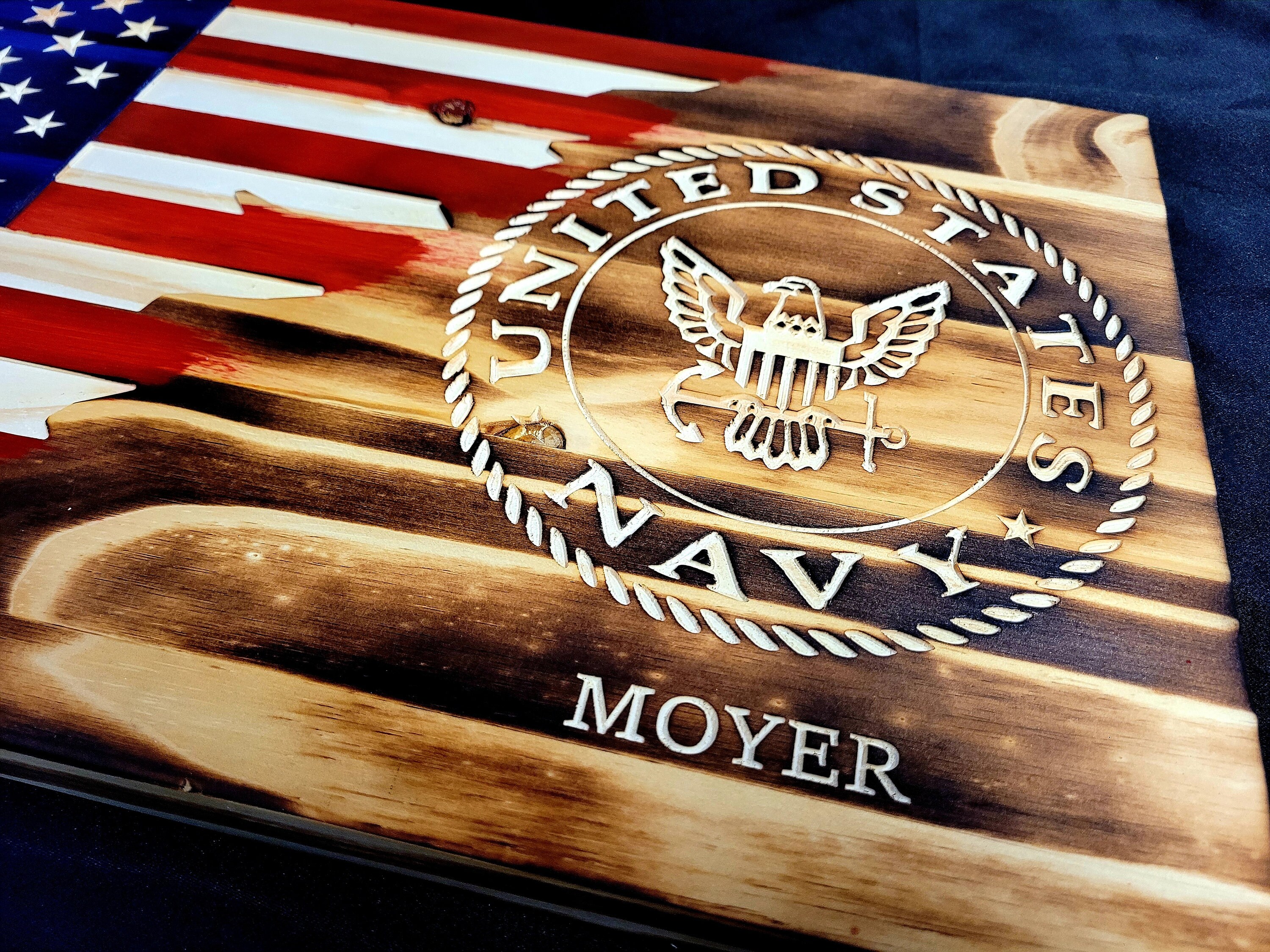 Tattered American Flag With Navy Logo SVG File for Engraving - Etsy