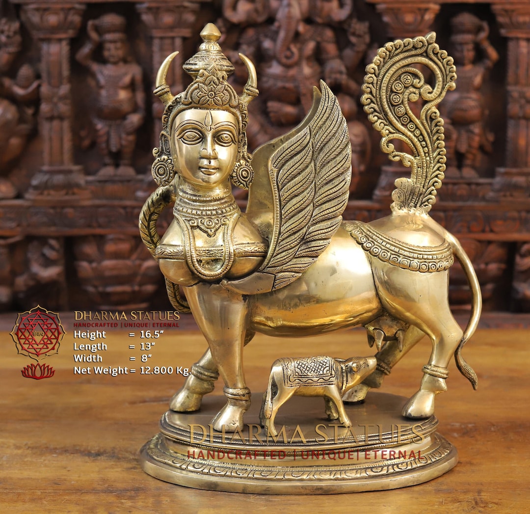 Brass Kamdhenu Cow & Calf goddess Surabhi Revered for Success and ...