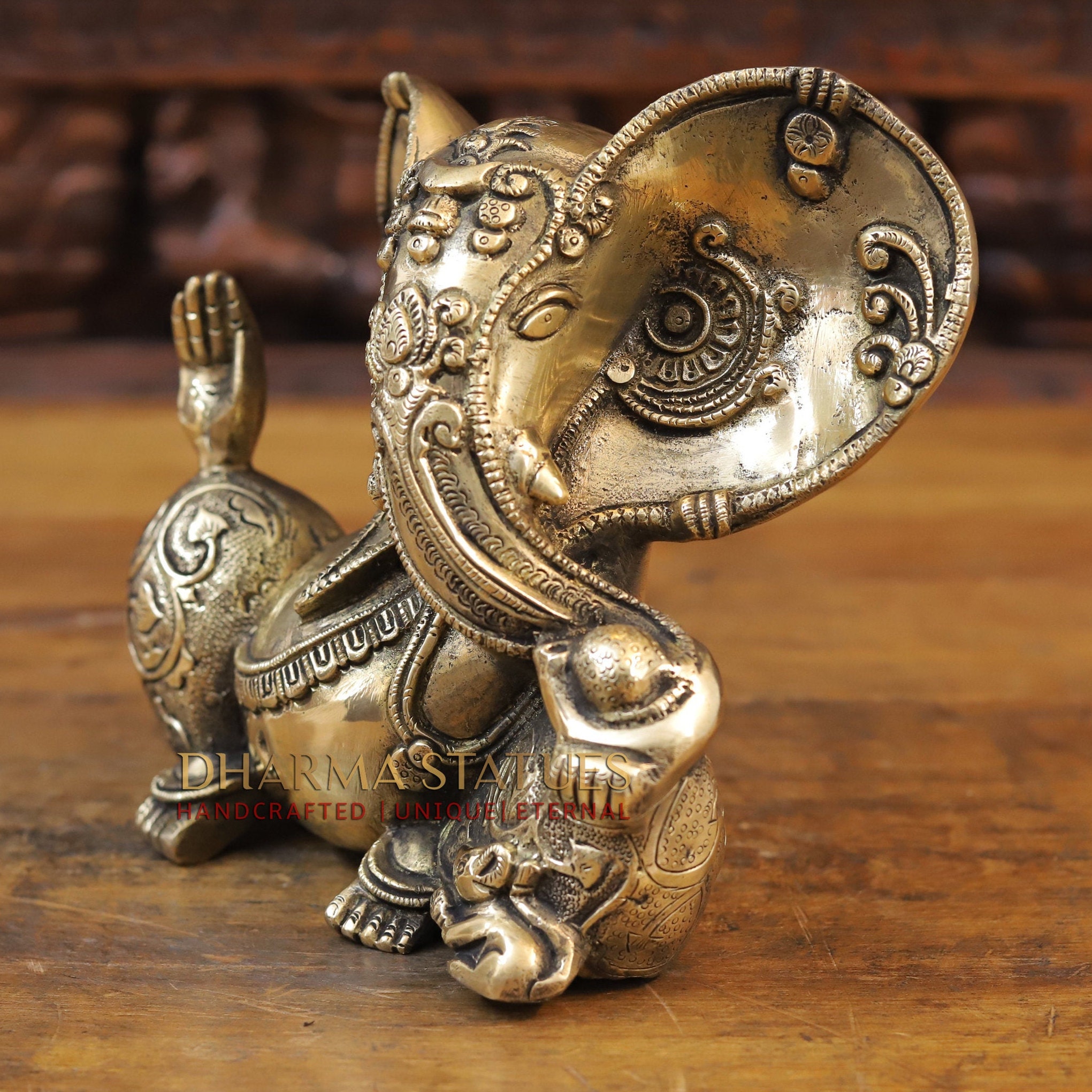 Brass Modern Resting Ganesha With Mushak Raj mouse Glazing - Etsy