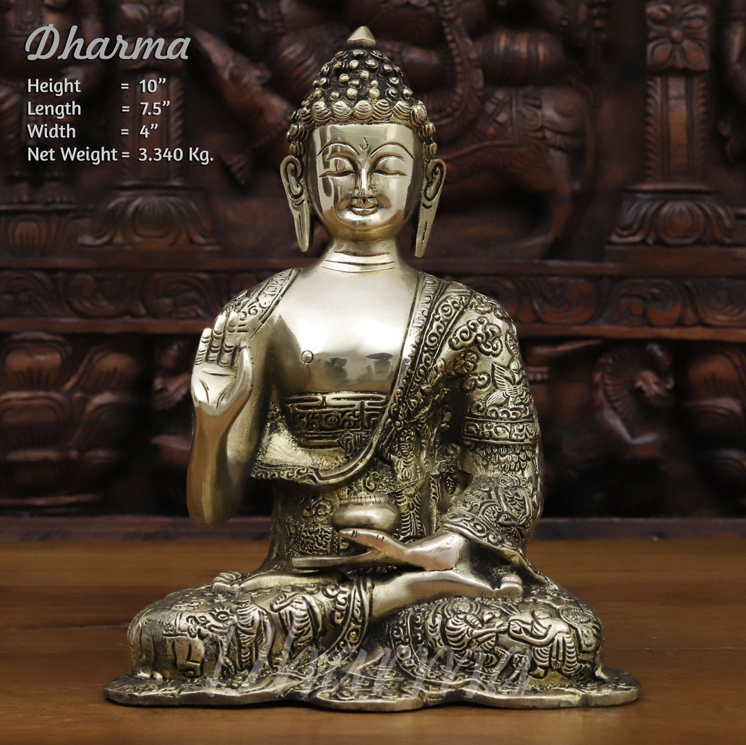 Brass Nepali Inscriptions Buddha Statue in Blessing Position With ...