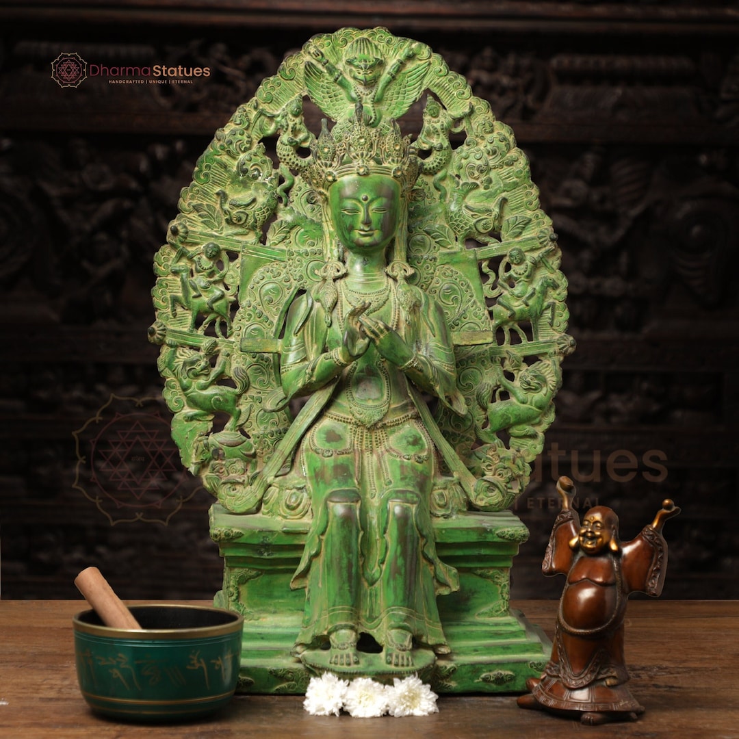 Brass Ivata Arya Tara Adorning a Throne Depicting Motherhood for Lord ...