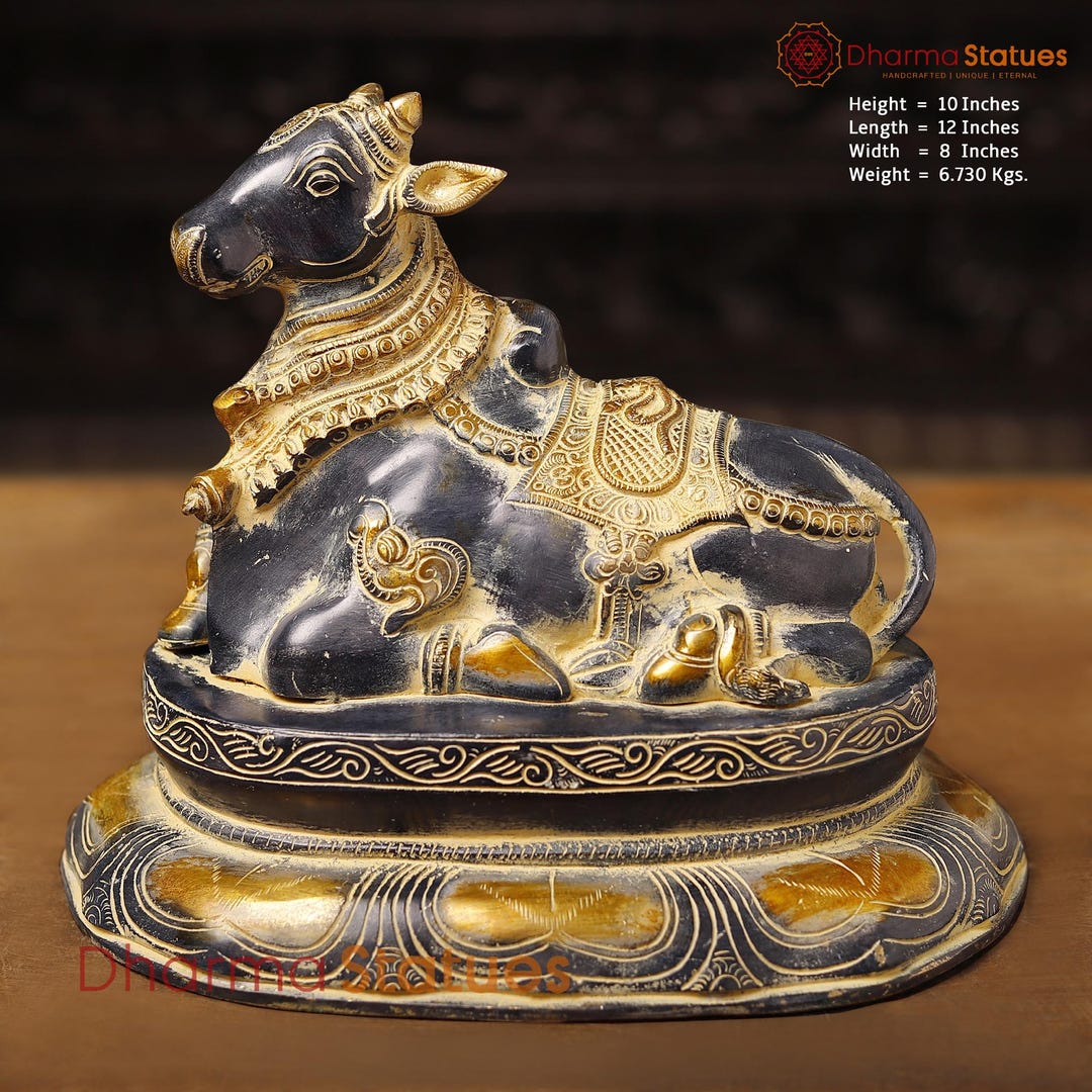 Brass Nandi Bull (vehicle of Lord Shiva)-seating Position-black and ...