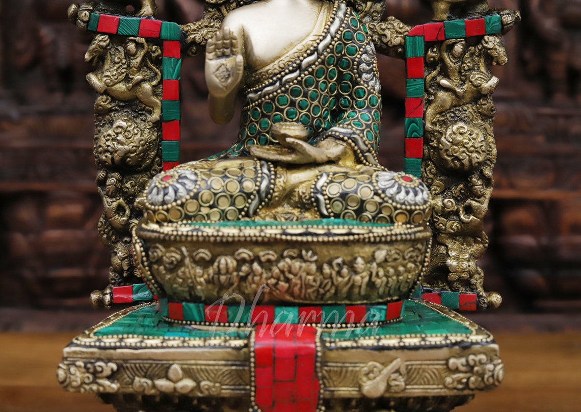 Brass Nepali Thanka Dhyanam Buddha Embossed in Semi Precious - Etsy
