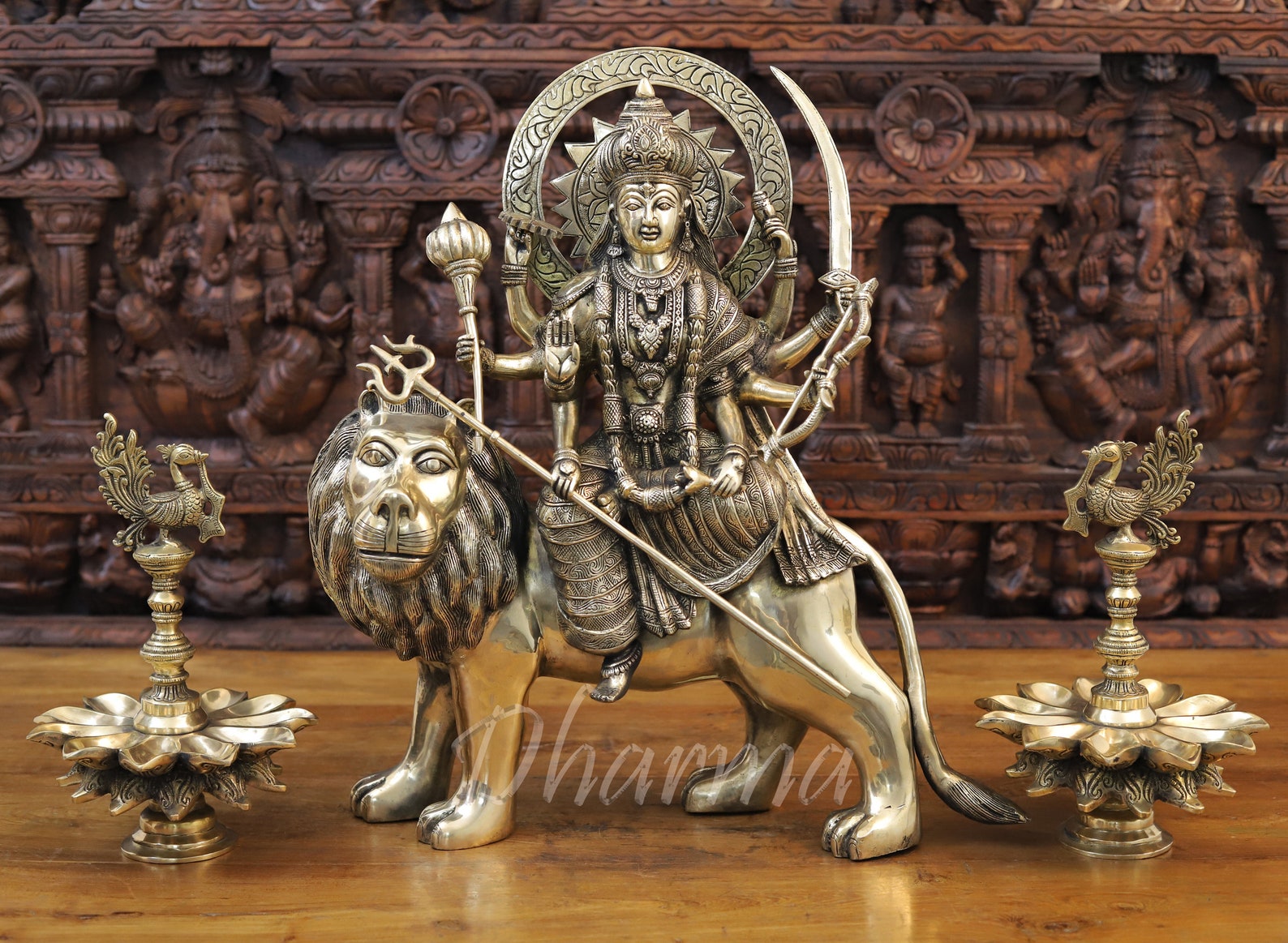 Brass Anantara Shera Maa Lion Goddess on a Growling Lion in | Etsy