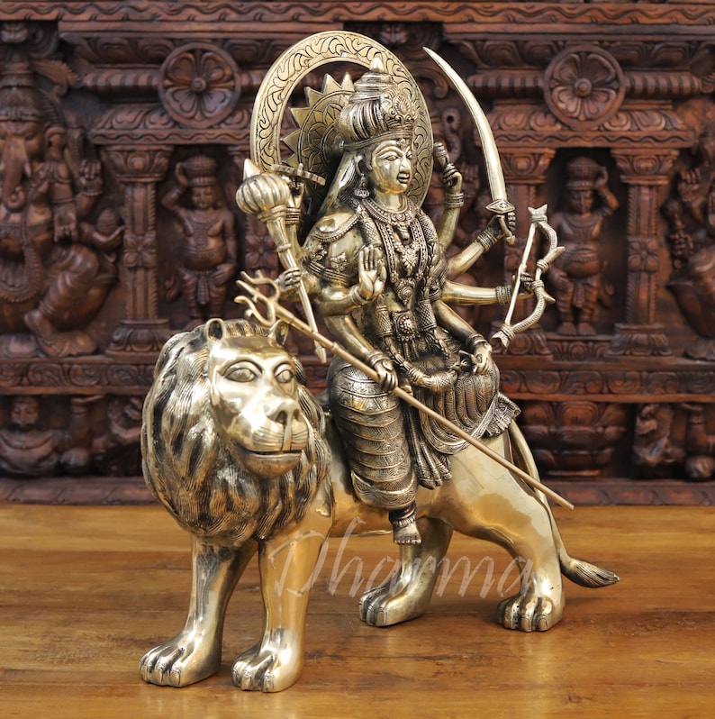 Brass Anantara Shera Maa Lion Goddess on a Growling Lion in | Etsy