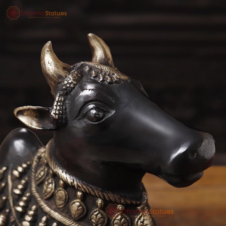 Brass Nandi Bull (vehicle of Lord Shiva)-seating Position-black and ...