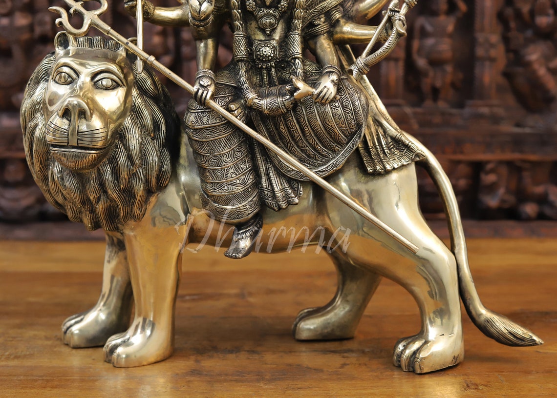 Brass Anantara Shera Maa Lion Goddess on a Growling Lion in | Etsy