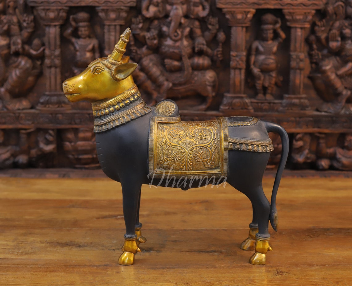 Brass Mighty Shivanandi Bull With Bells in Matte Black and - Etsy