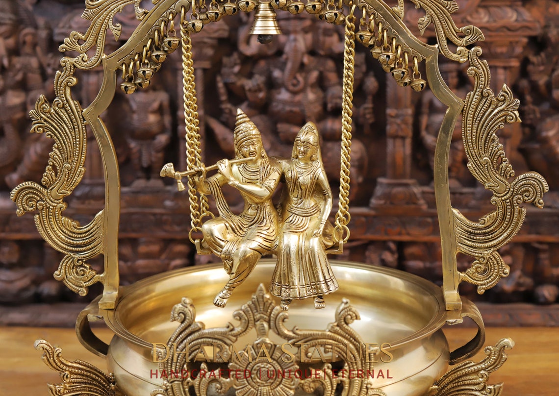 Brass Radha Krishna Jhoola Urli | Etsy