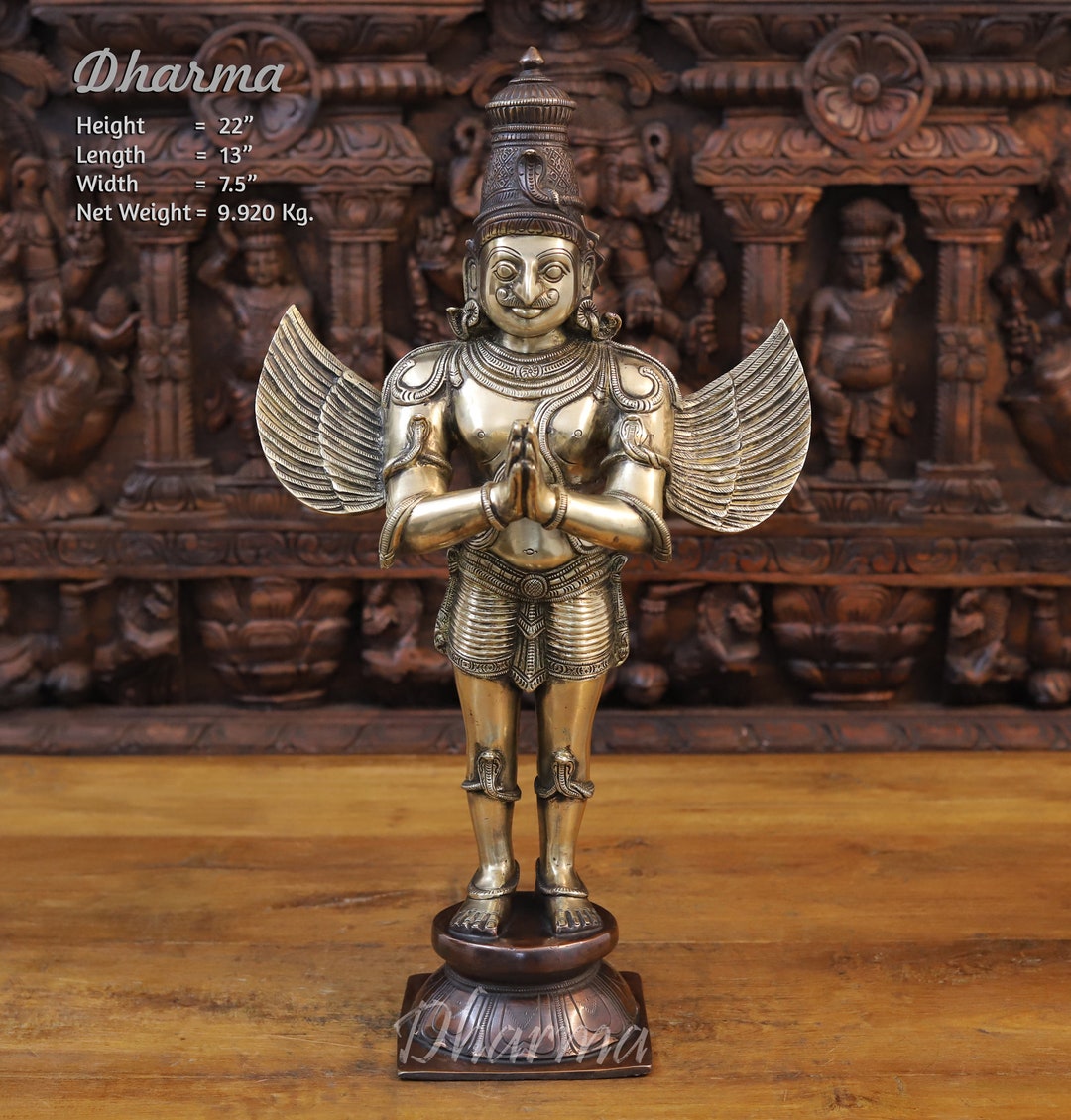 Brass Shri Garun Dev Idol- Vehicle of Lord Vishnu ( Golden and Copper ...