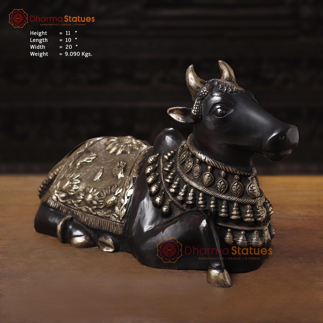 Brass Nandi Bull (vehicle of Lord Shiva)-seating Position-black and ...