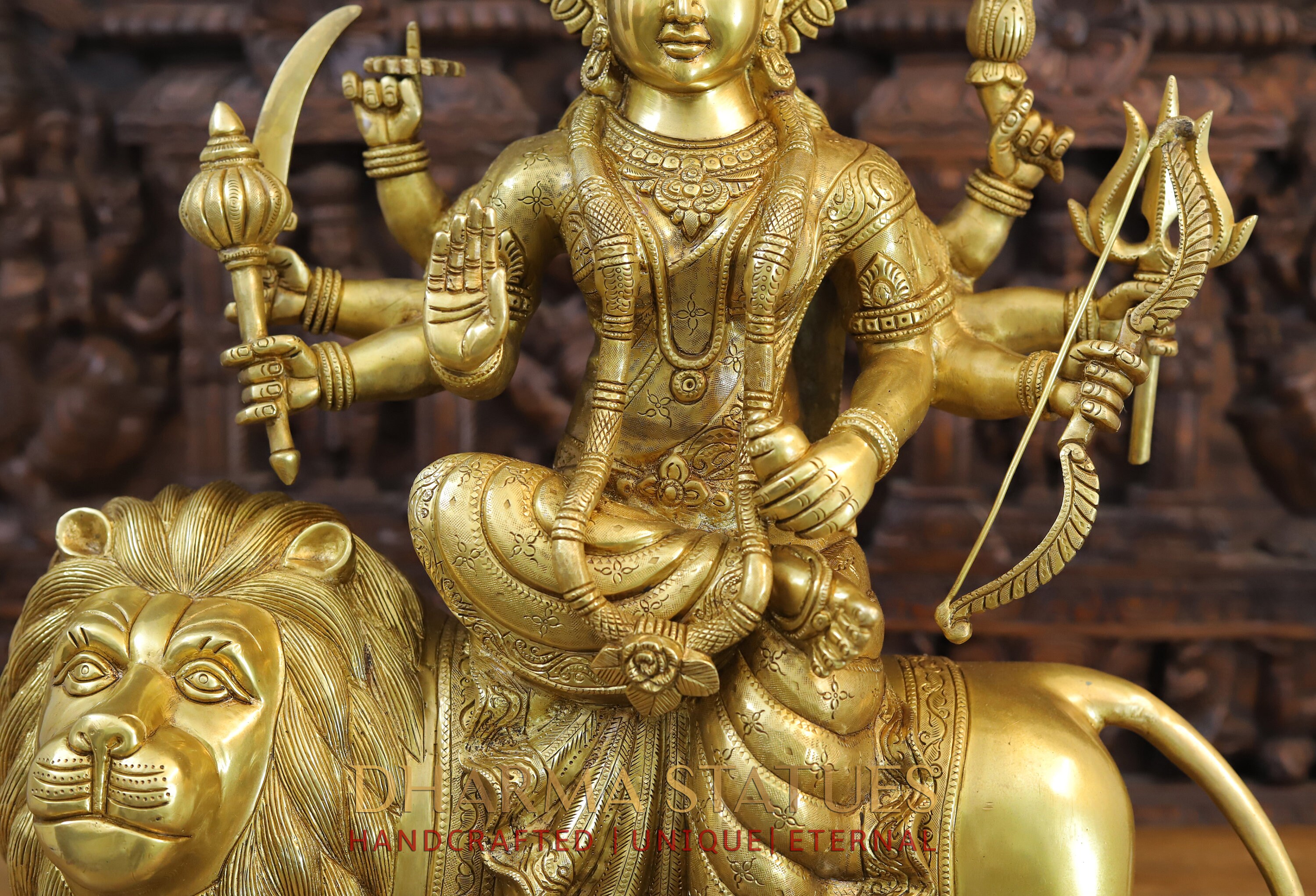 Brass Maa Durga on a Growling Lion in Blessing Avatar - High Detailed ...
