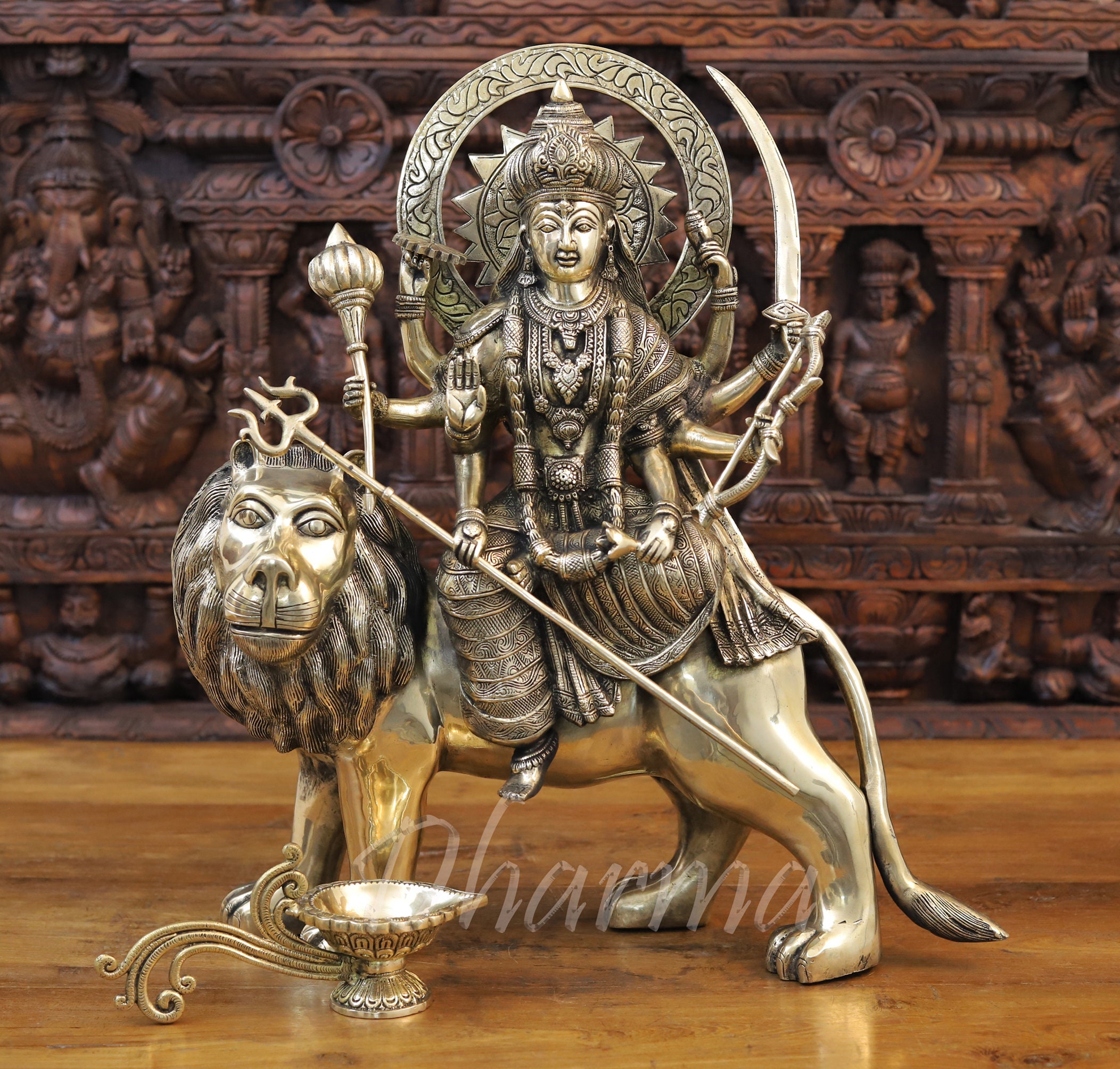 Brass Anantara Shera Maa Lion Goddess on a Growling Lion in | Etsy