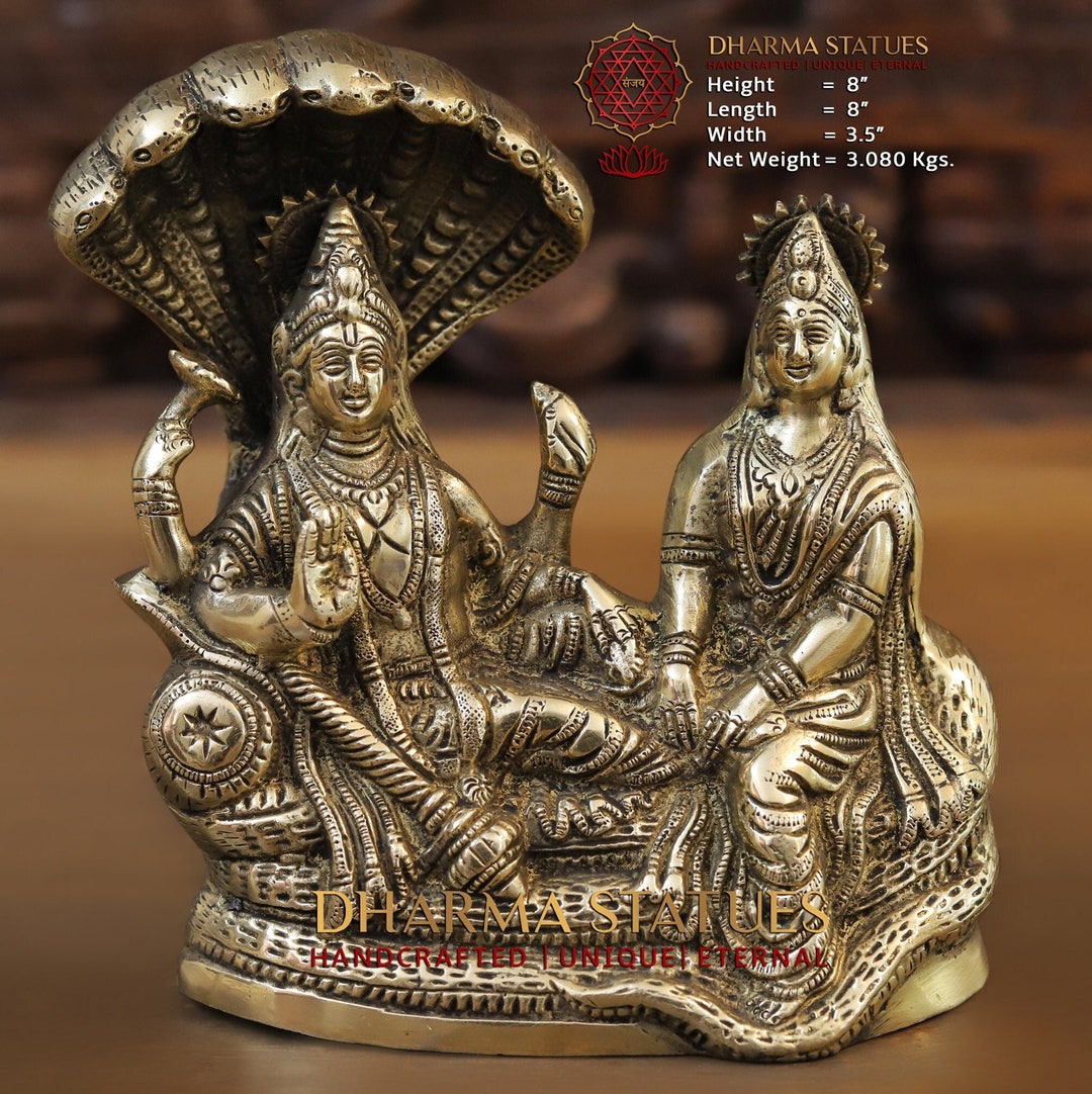 Brass Resting Lord Vishnu & Worshipping Goddess Lakshmi Adorning a ...