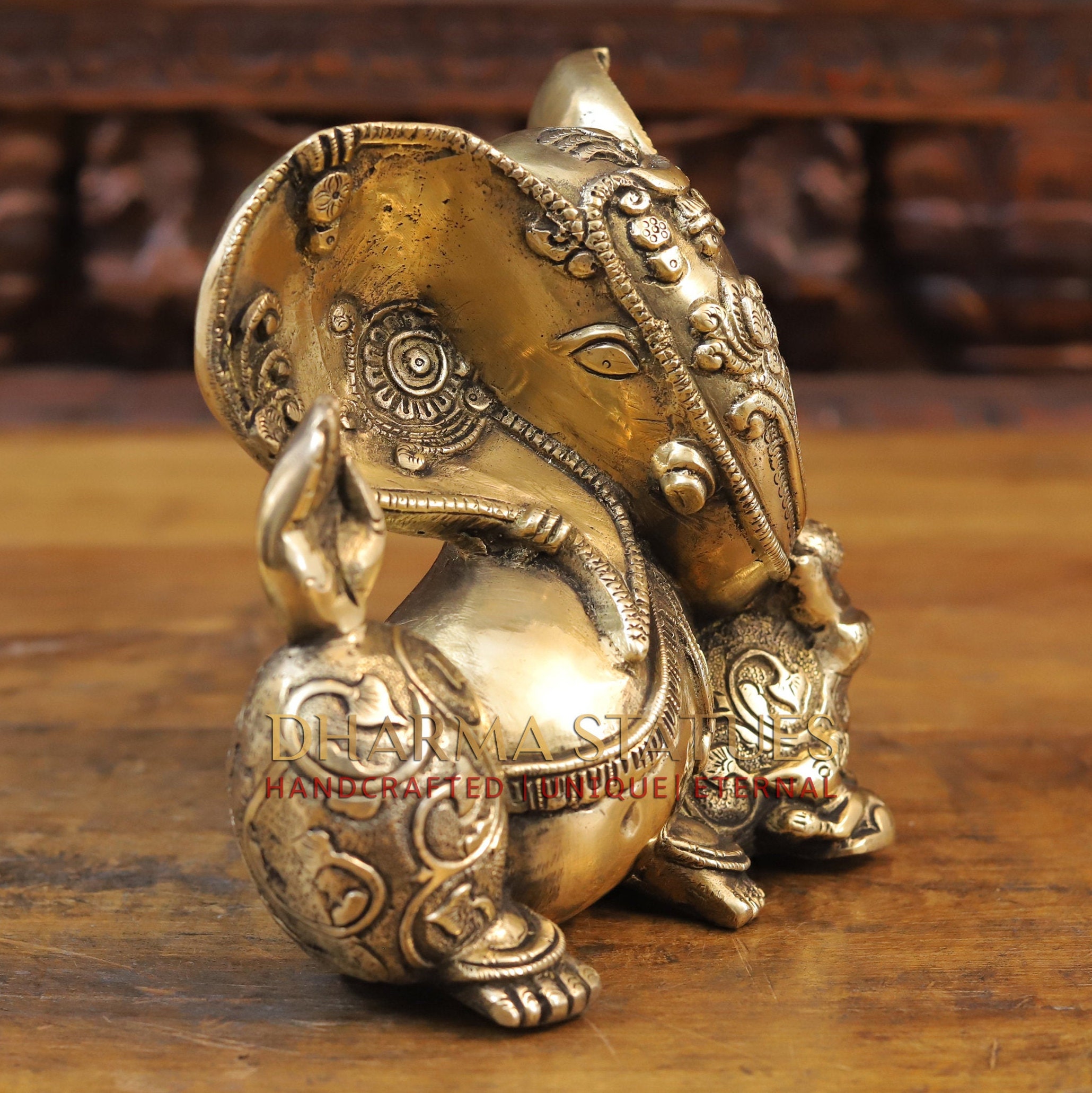 Brass Modern Resting Ganesha With Mushak Raj mouse Glazing - Etsy