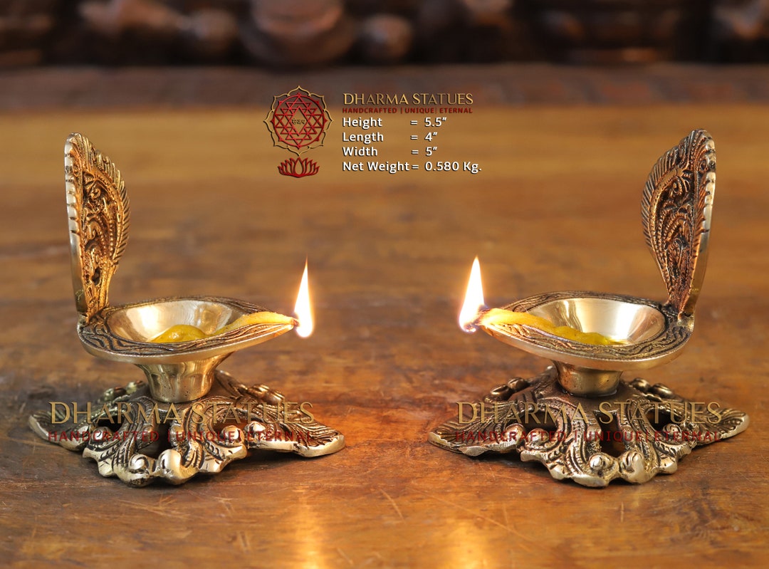 Brass Lamps Pair Gold Finish for Temple Décor worship Home Décor ...