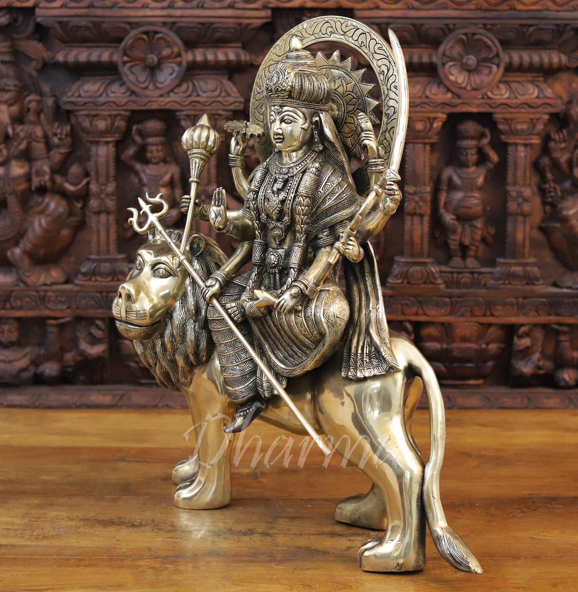 Brass Anantara Shera Maa Lion Goddess on a Growling Lion in | Etsy