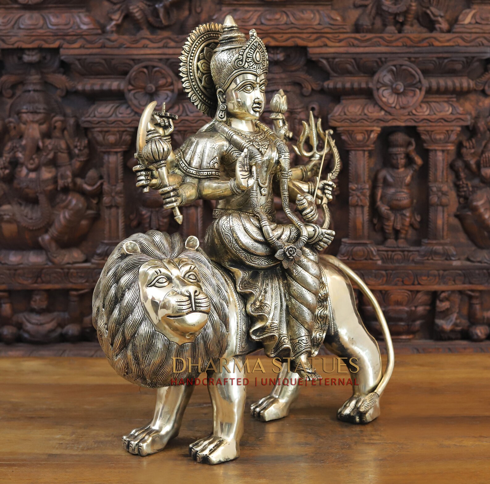 Brass Maa Durga on a Growling Lion in Blessing Avatar - High Detailed ...