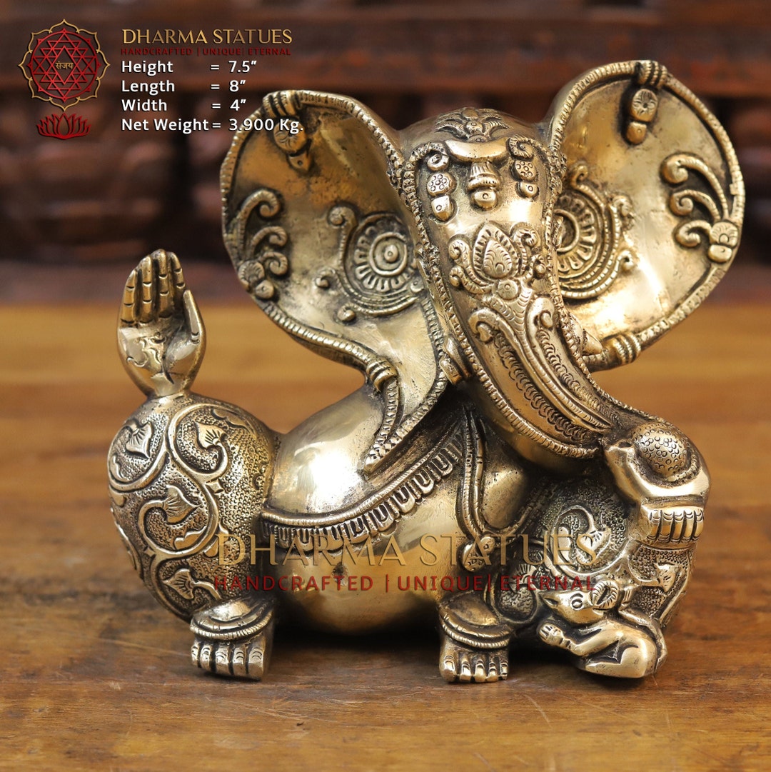 Brass Modern Resting Ganesha With Mushak Raj (mouse) - Glazing Gold ...