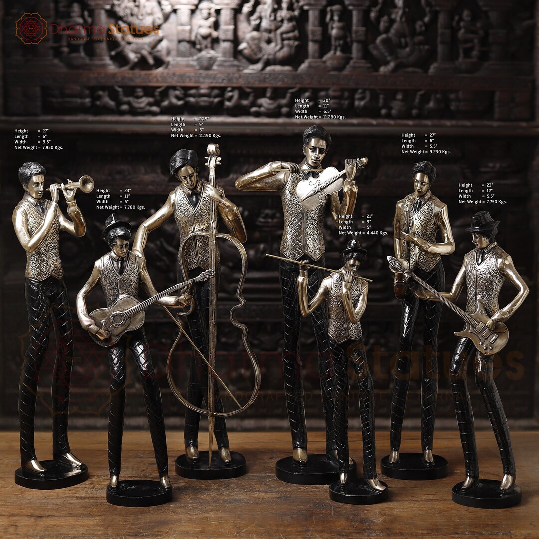 Brass Venetian Orchestra: 7 French Musician Figurines - Elegant Decor ...