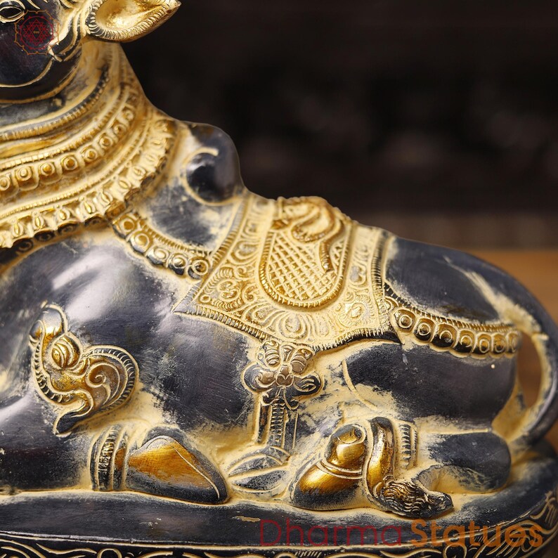 Brass Nandi Bull (vehicle of Lord Shiva)-seating Position-black and ...