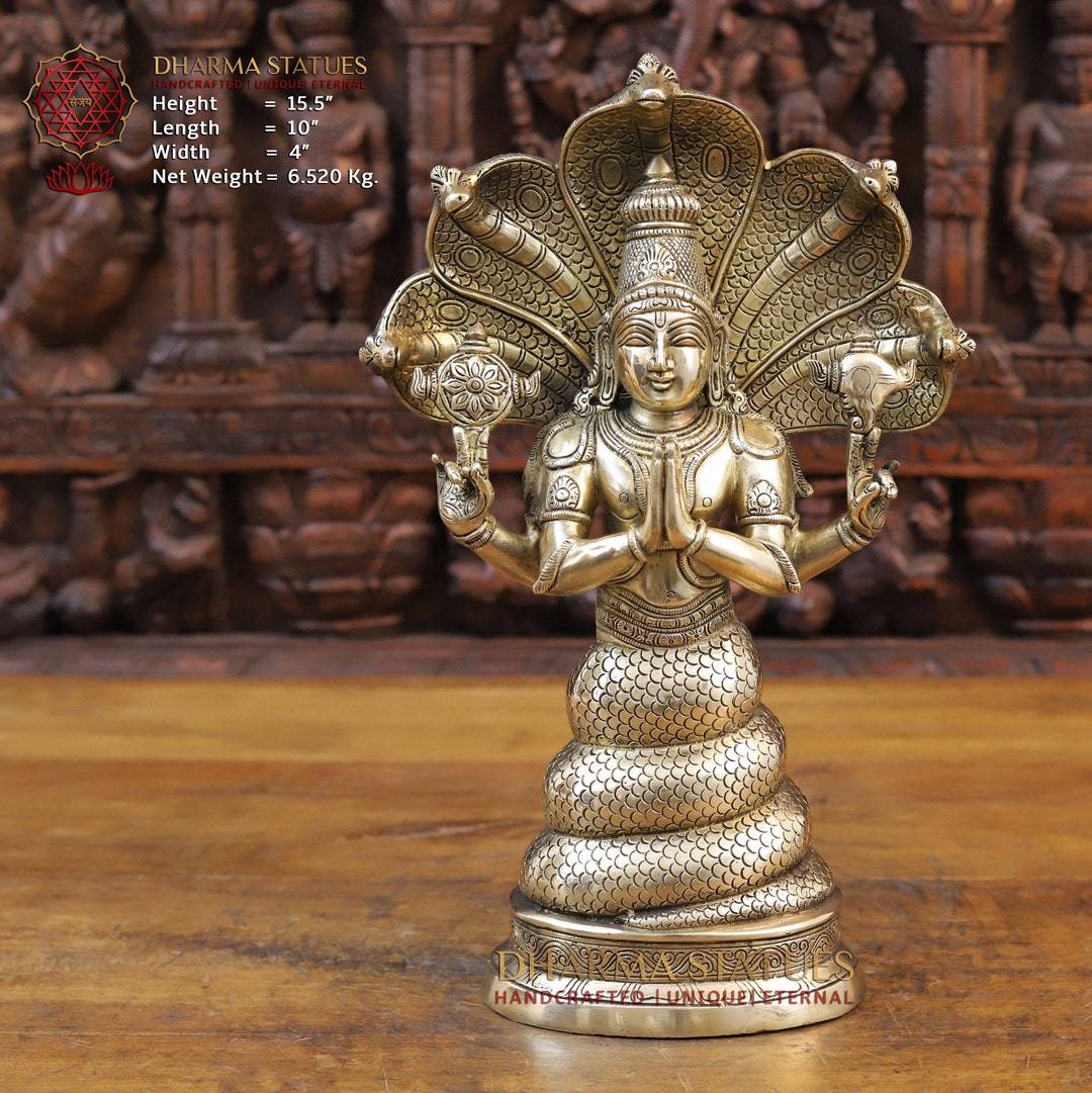 Brass Lord Vishnu Embraced by Shesh Naag (king of Snakes) - Made in ...