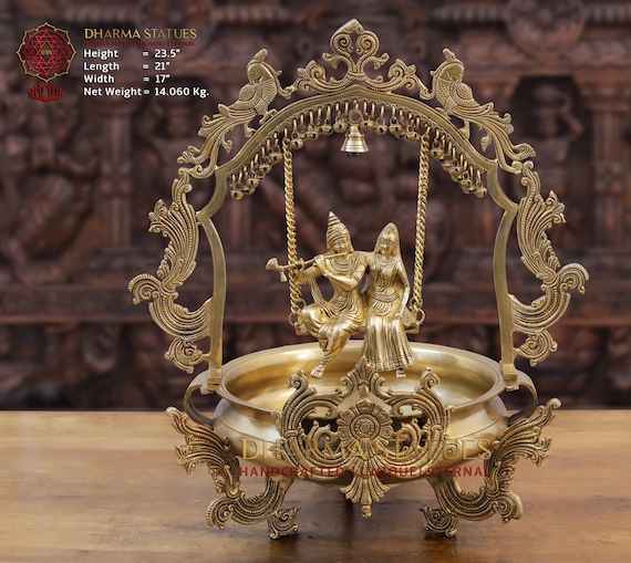 Brass Radha Krishna Jhoola Urli | Etsy